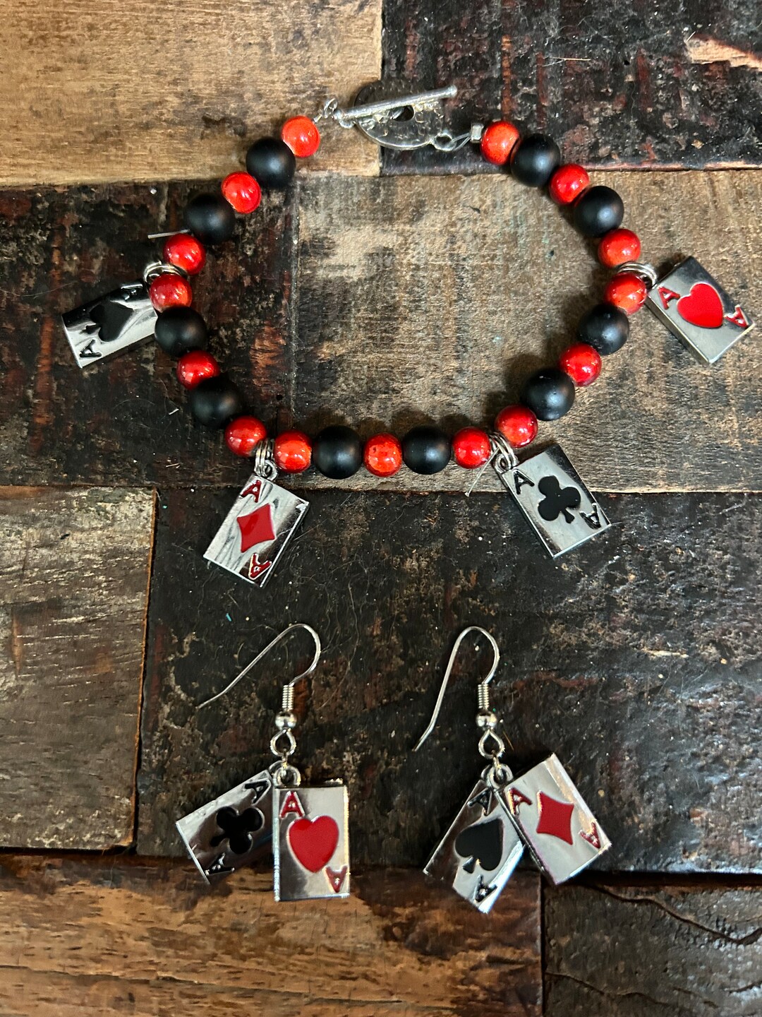 Playing Card Aces 8 Inch Beaded Charm Bracelet With Silver Tone Toggle ...