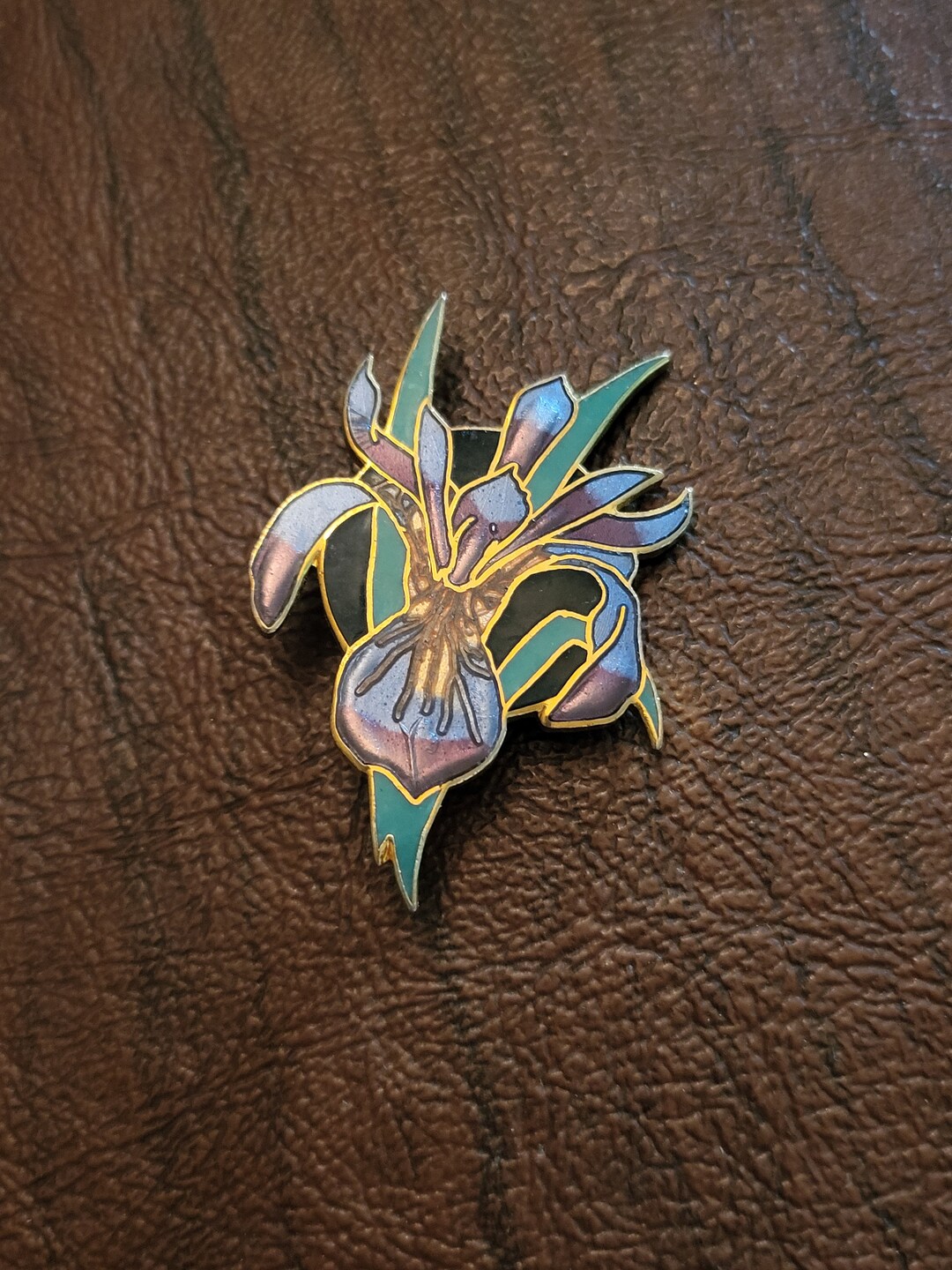 William Spear 1989 Enameled Iris Brooch, Signed Enameled Iris Pin ...