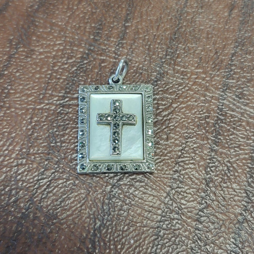 Vintage KD Sterling Silver, Mother of Pearl, and Marcasite Cross ...
