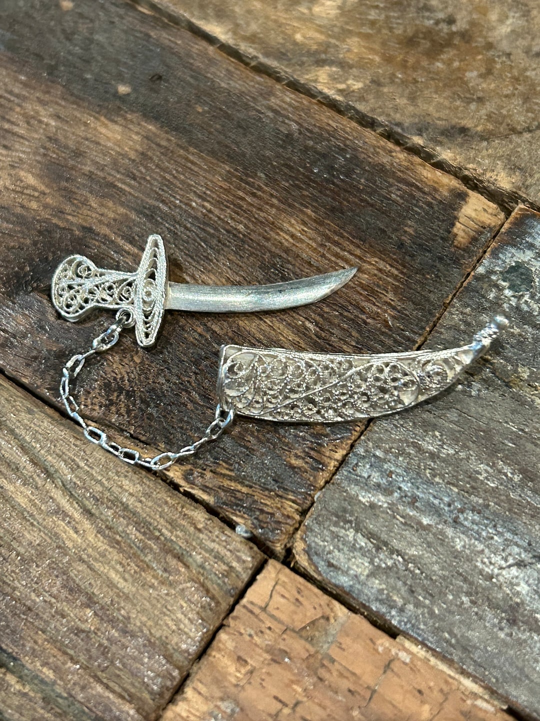 Vintage Silver? Cannetille Curved Sword With Scabbard Connected by a ...