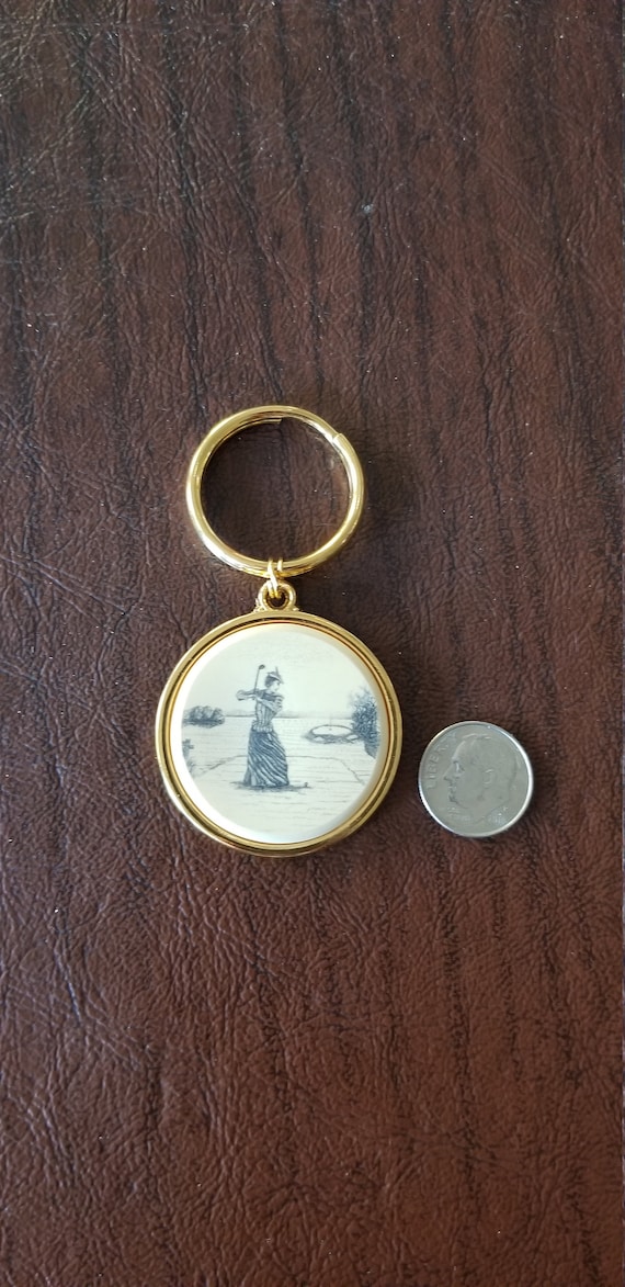 Vintage Barlow Designs Faux Scrimshaw Keyring, Resin … - Gem