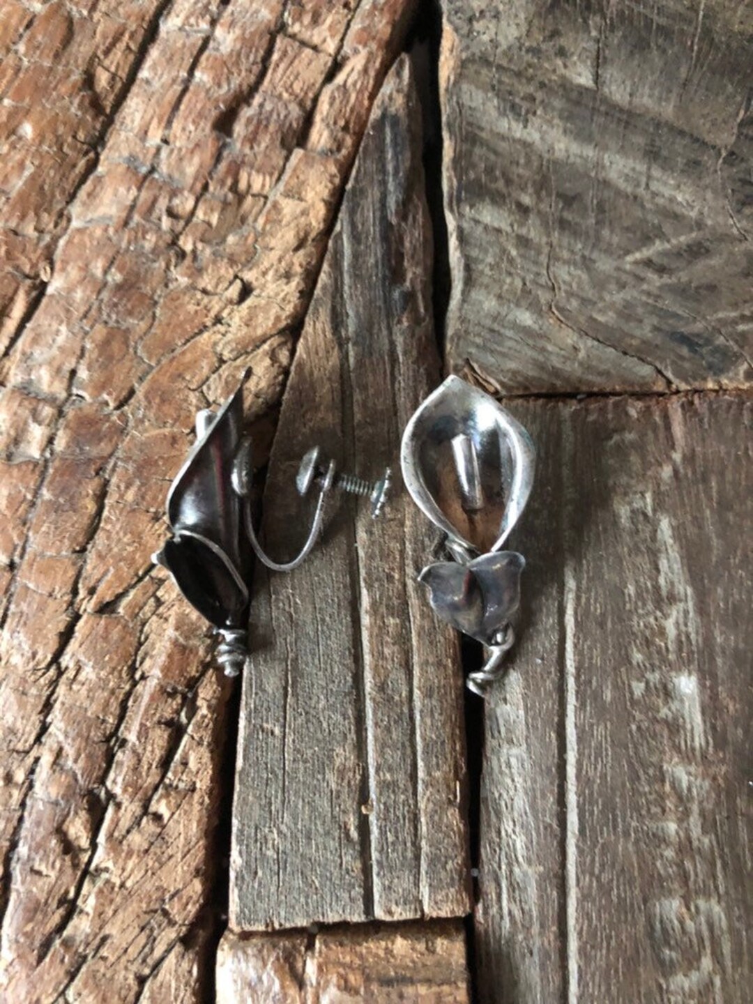 Beautiful Vintage Mexico Silver Calla Lily Scew Back Earrings - Etsy
