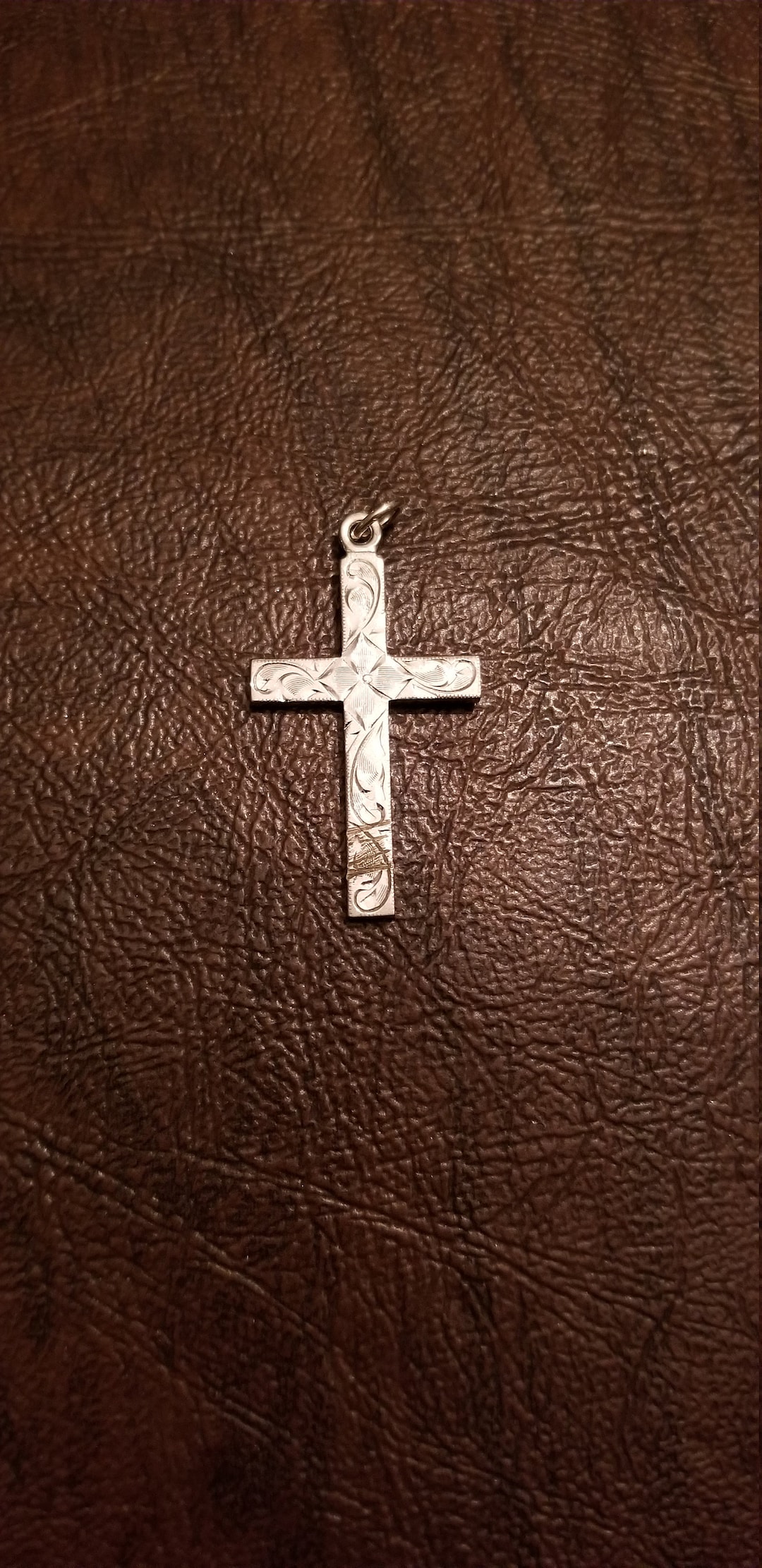 Vintage HSB Sterling Silver Cross Pendant, Silver Cross with Etched ...