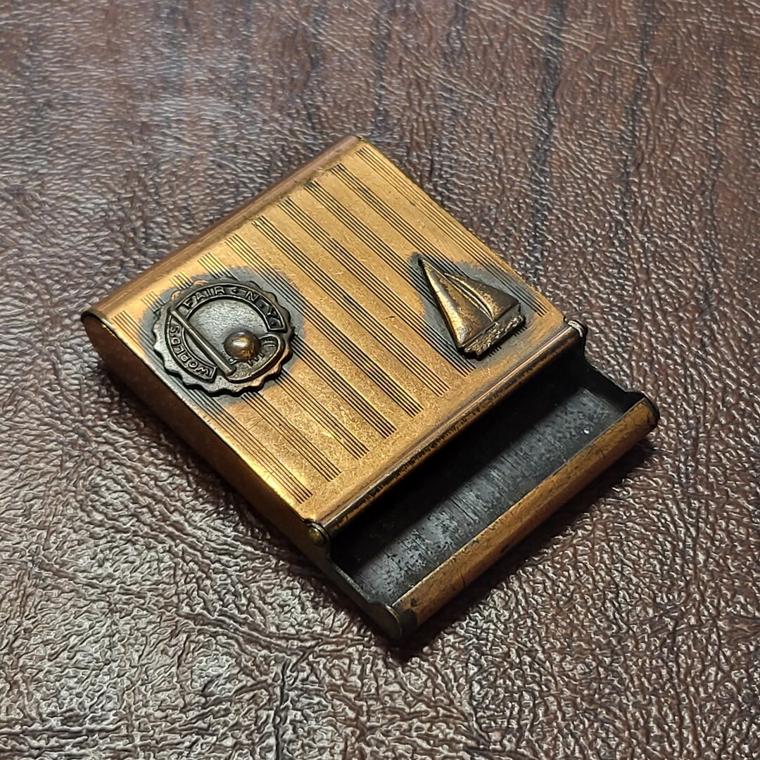 Vintage 1939 (40) New York World's Fair Souvenir Match Cover, Copper Colored Brass Matchbook ...