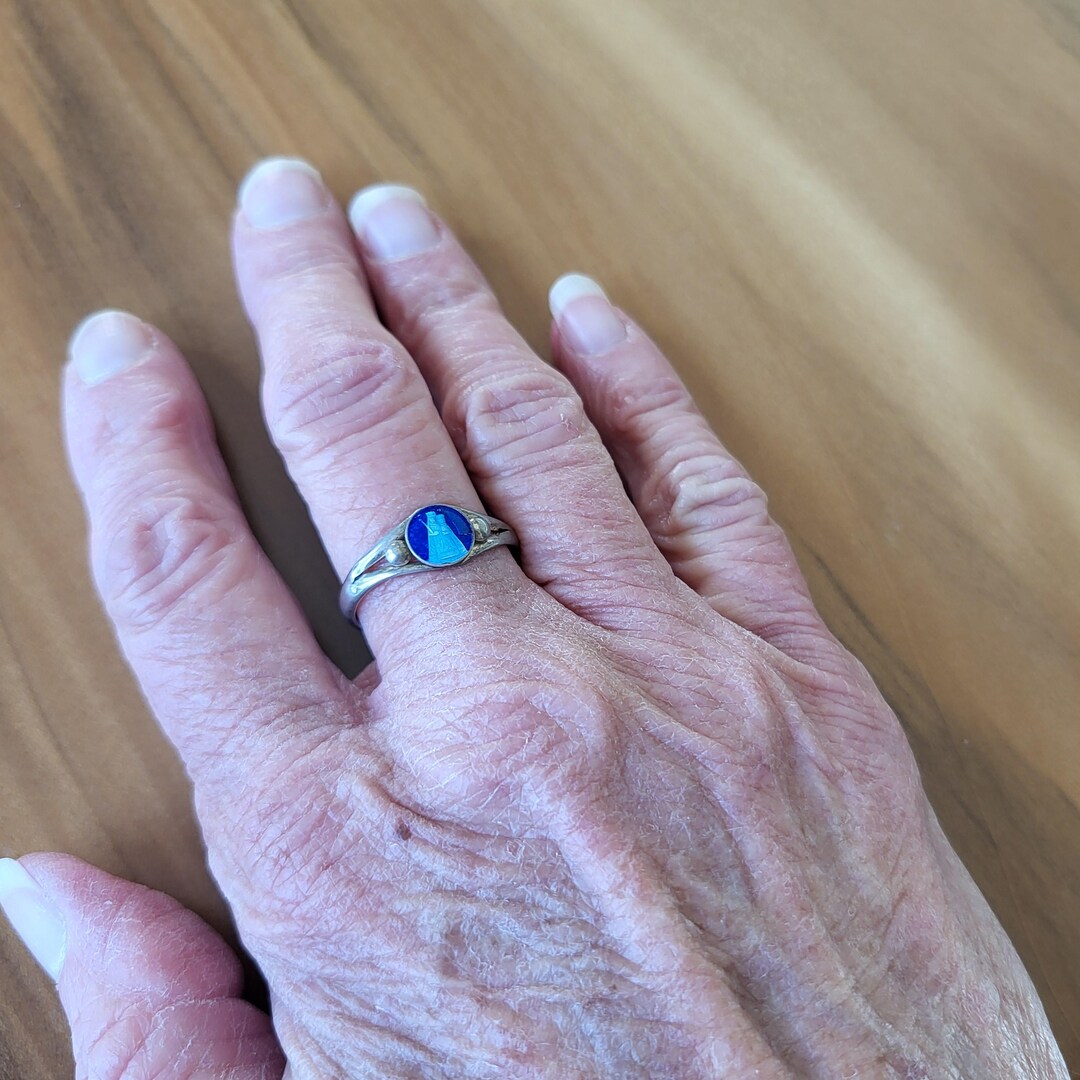 Vintage French Sterling Silver & Enameled Virgin Mary Ring, Sterling ...