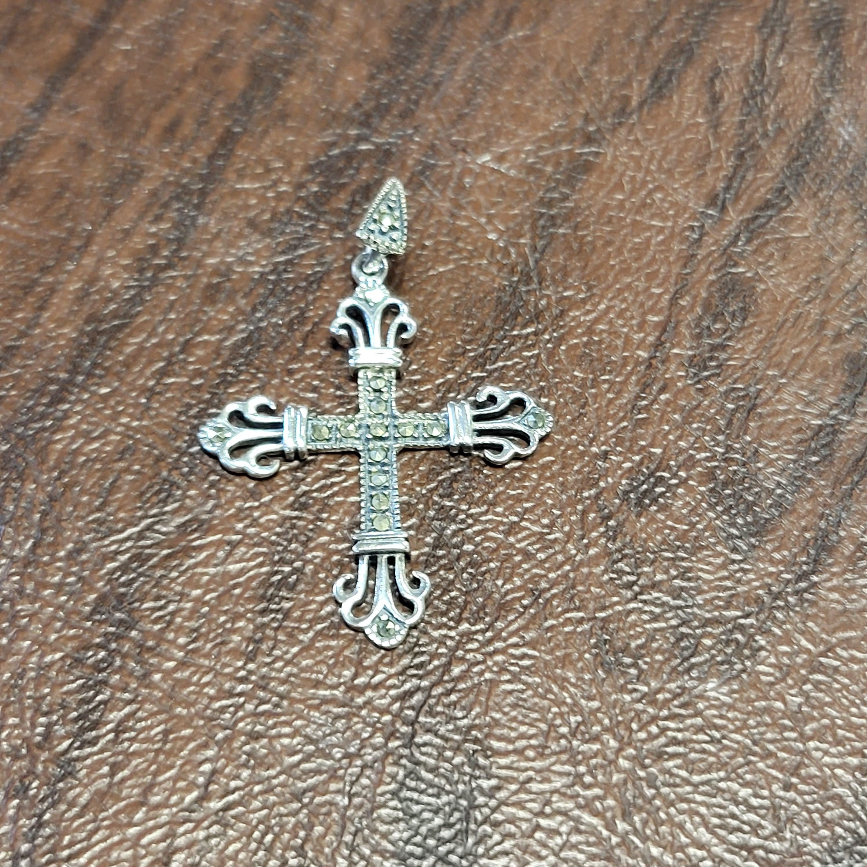 Vintage Sterling Silver and Marcasite Cross, Beautiful, Ornate Cross ...