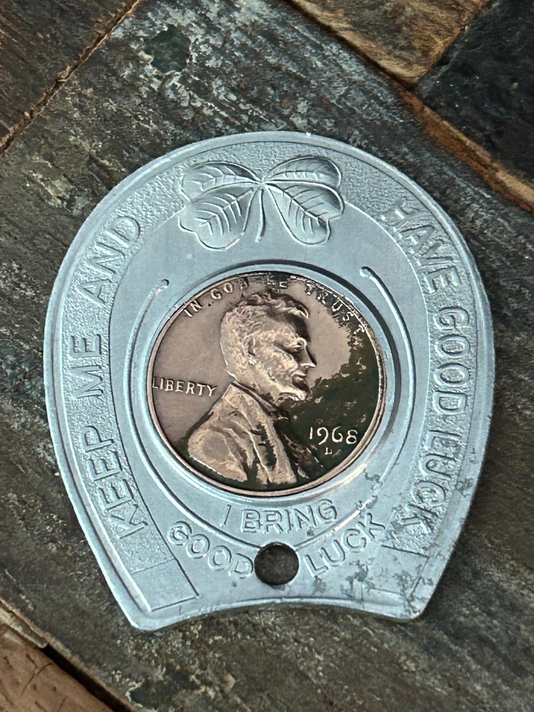 1968 Lucky Penny Encased in a Horseshoe Shaped Aluminum Charm From ...