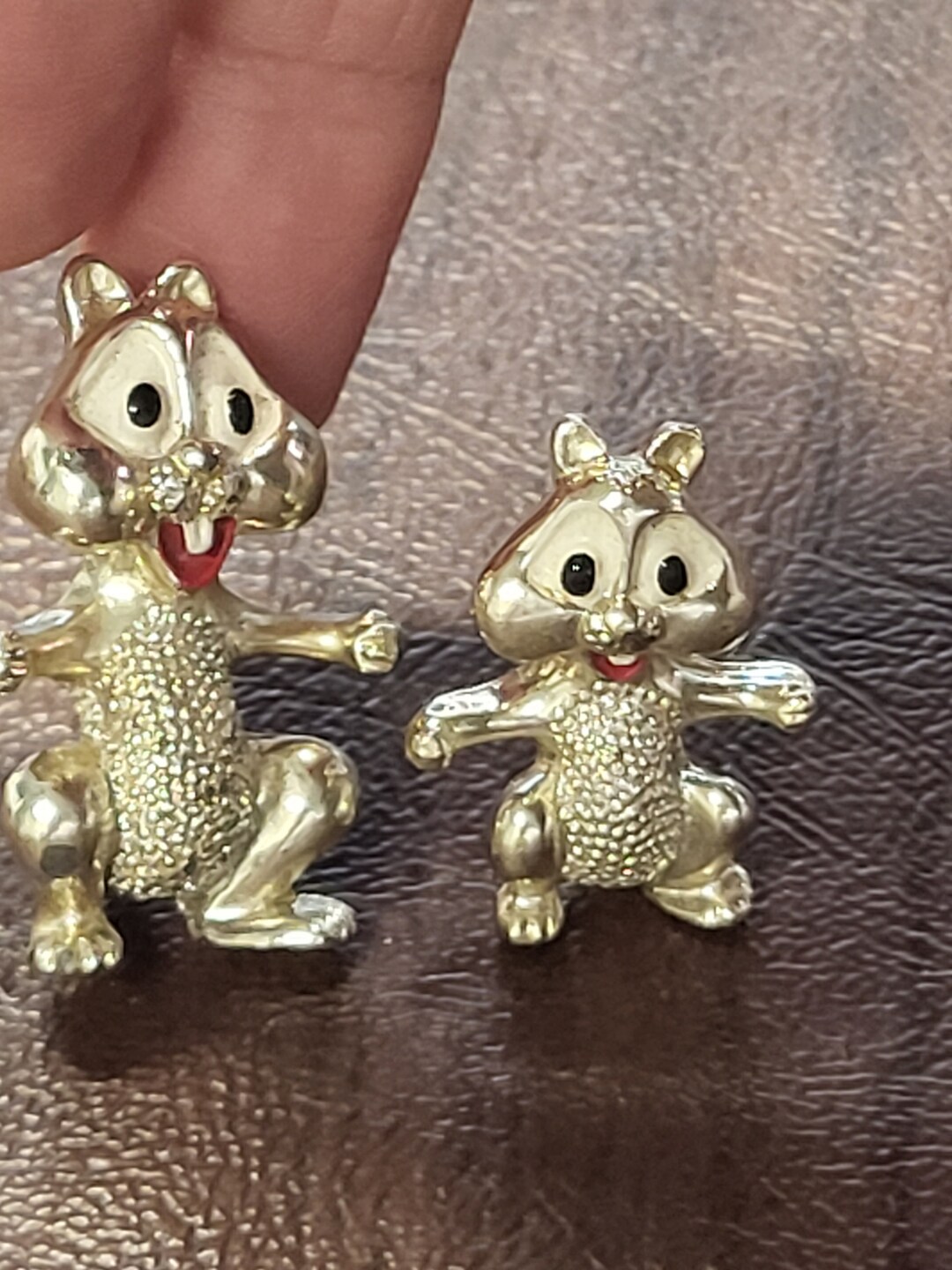 Gerry's Pair of Chipmunk Scatter Pins, Vintage Gold-toned and Enameled ...