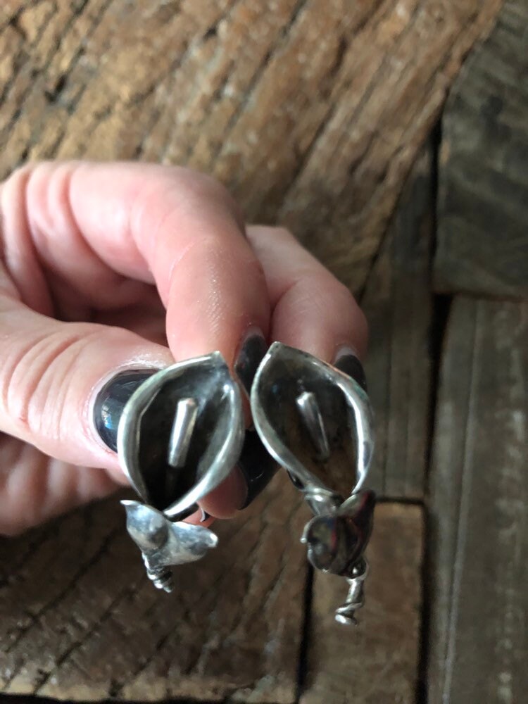 Beautiful Vintage Mexico Silver Calla Lily Scew Back Earrings - Etsy