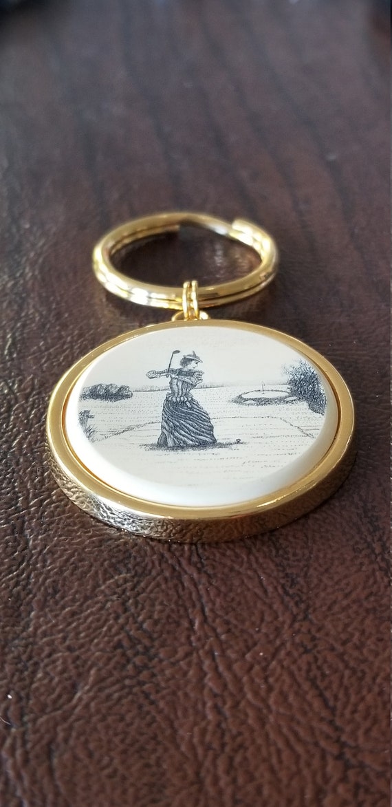 Vintage Barlow Designs Faux Scrimshaw Keyring, Resin … - Gem