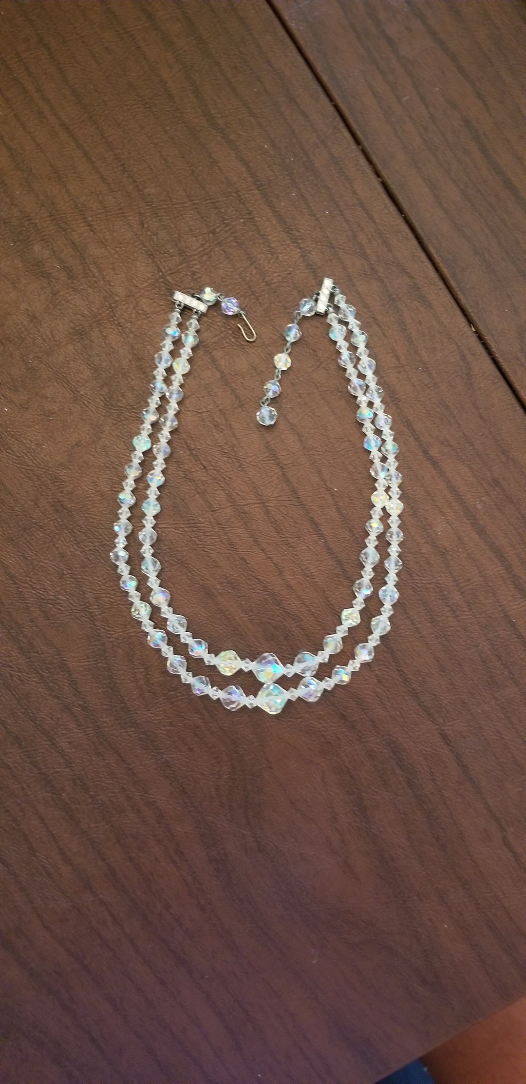 Vintage AB Crystal Graduated Bead Double Strand Necklace, Faceted ...