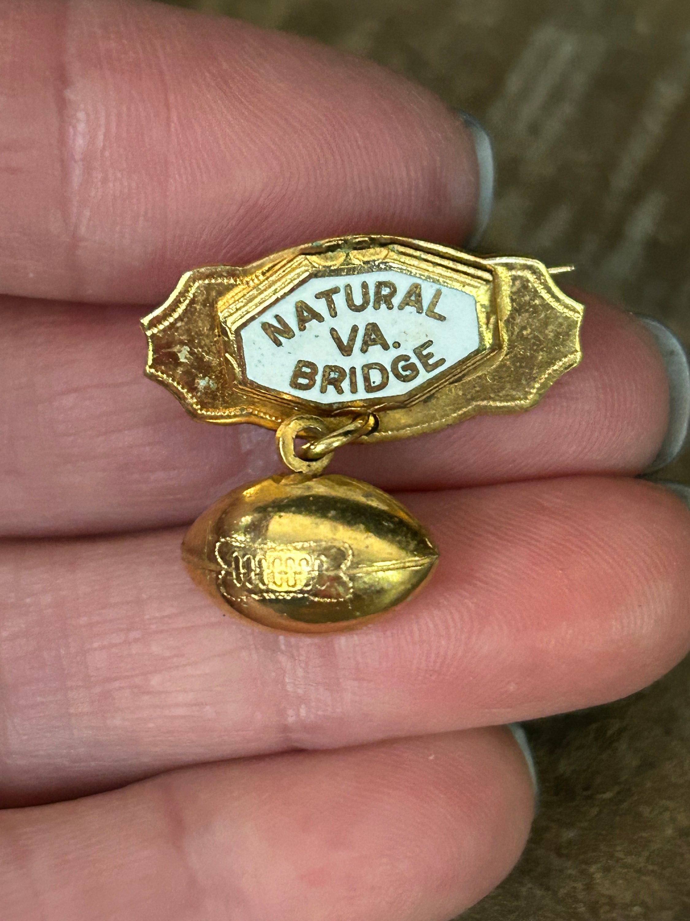 Natural Bridge, VA Vintage Enamel & Gold Tone Dangle Football Brooch ...