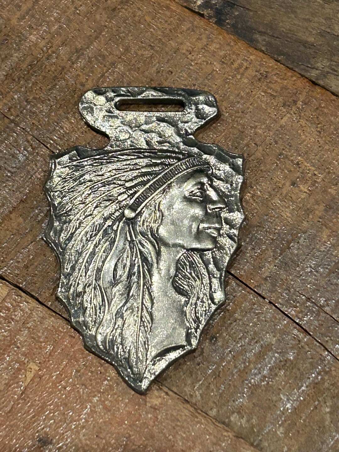 Vintage Native American Chief With Headdress on Silver Tone Metal ...