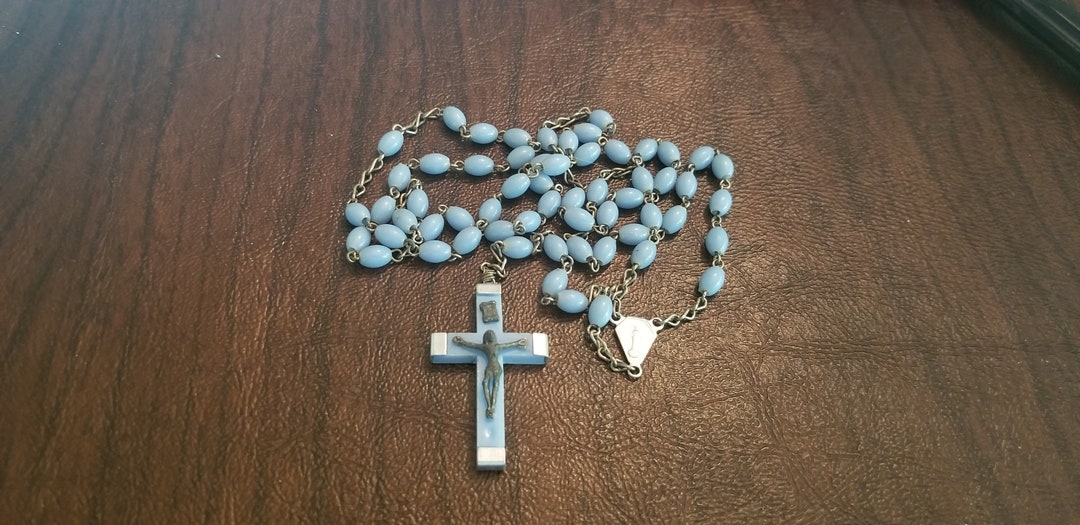 Vintage Italian Blue Rosary, Blue Plastic Bead Rosary With Blue Plastic ...