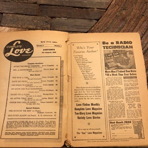 Vintage August 1943 Wwll Complete Love Magazine Romantic Pulp Book - Etsy