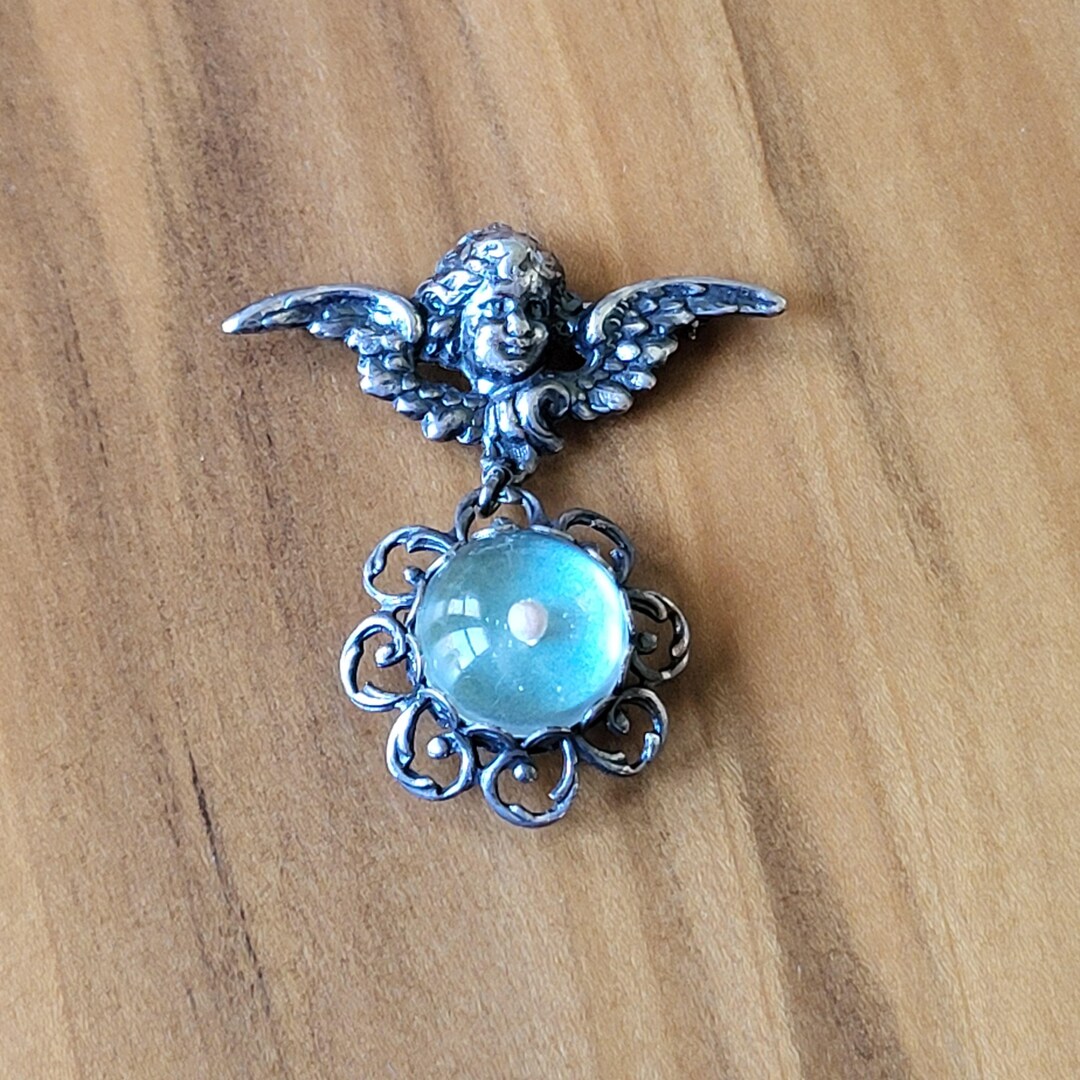 Vintage Mustard Seed Religious Brooch, Sterling? Metal Cherub Brooch W ...