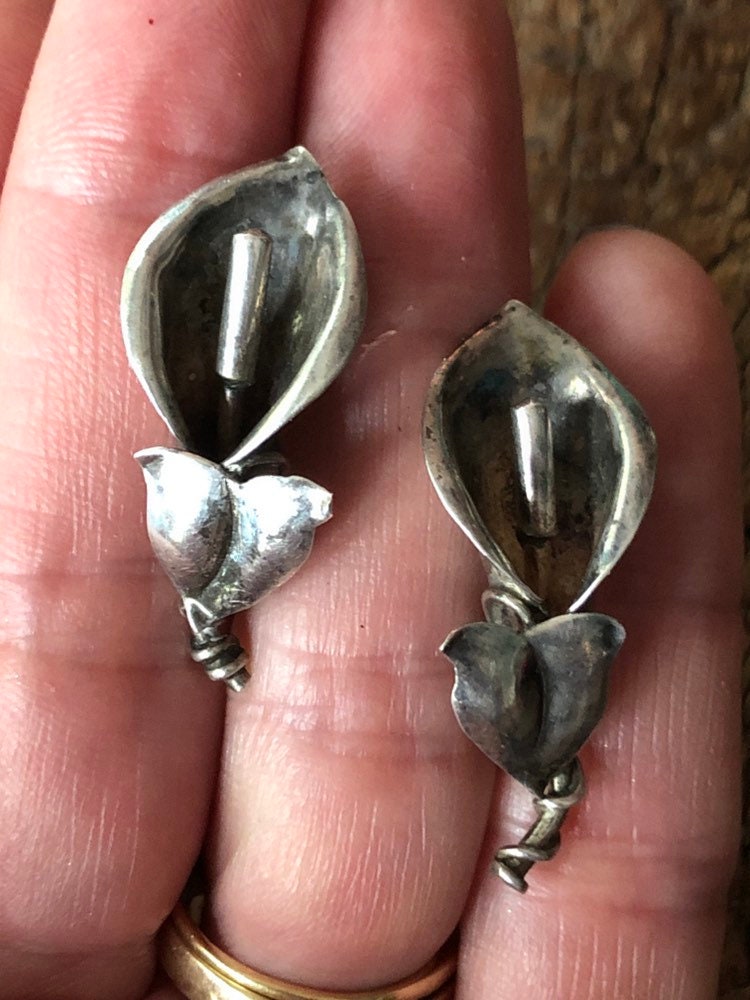 Beautiful Vintage Mexico Silver Calla Lily Scew Back Earrings - Etsy