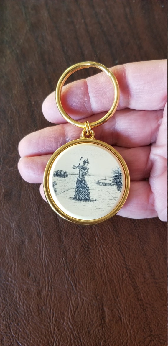 Vintage Barlow Designs Faux Scrimshaw Keyring, Resin … - Gem