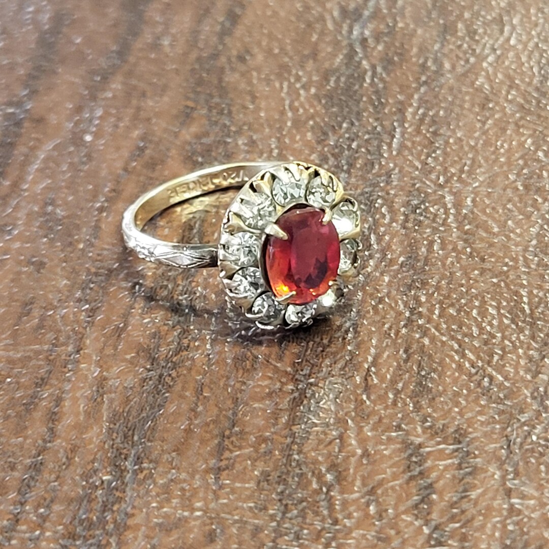 Vintage Victorian Style Ring, Feminine Gold-filled Garnet? Glass Stone ...