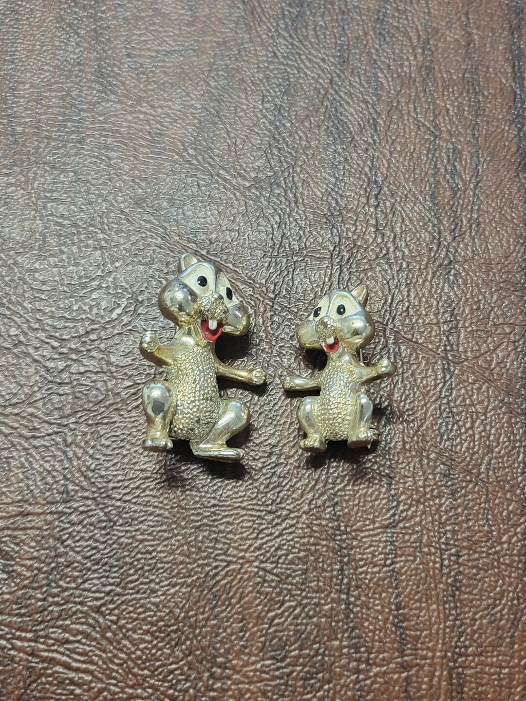 Gerry's Pair of Chipmunk Scatter Pins, Vintage Gold-toned and Enameled ...