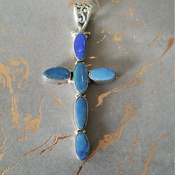 Beautiful Silver & Opal Cross Pendant - Etsy