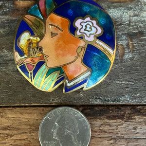 Gorgeous David Kuo Champleve Brightly Colored Enamel Pendant, Girl With ...