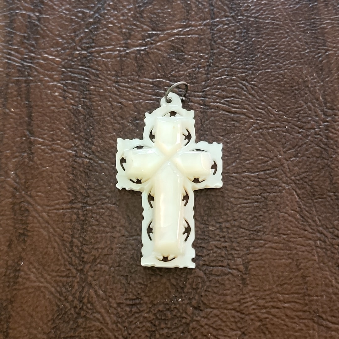 Vintage Carved Mother of Pearl Cross Pendant From Bethlehem, Carved ...