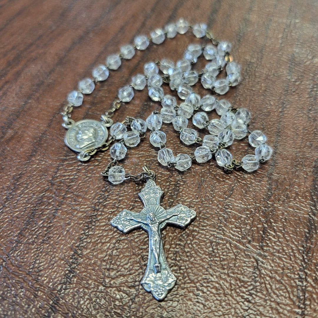 Vintage Italian Jubilee 2000 Glass Bead Rosary, Silver Plated Crucifix ...