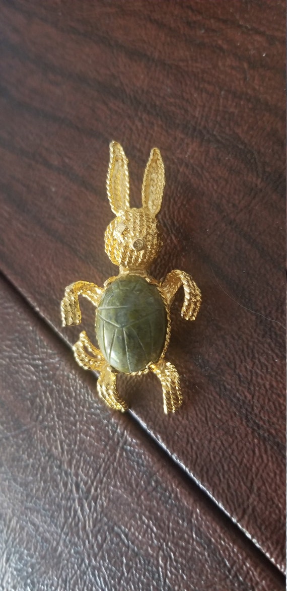 Vintage Egyptian Scarab Bunny Brooch, Unusual Rabbit … - Gem