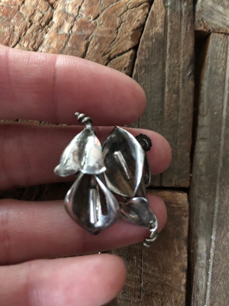 Beautiful Vintage Mexico Silver Calla Lily Scew Back Earrings - Etsy