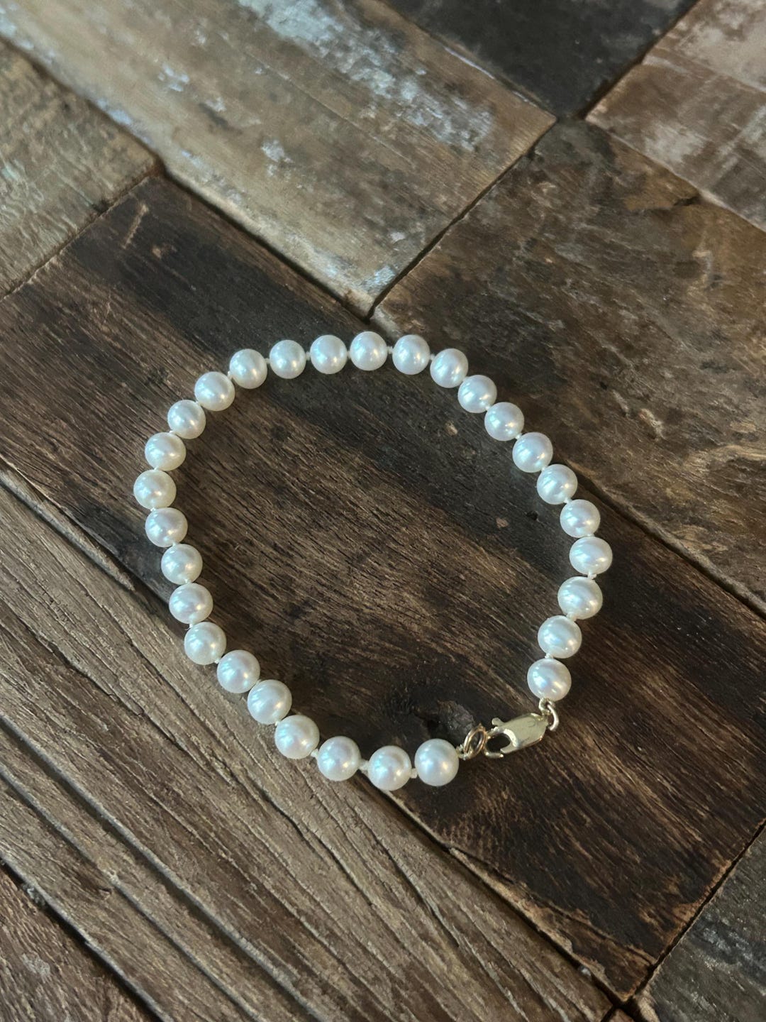 14k Gold and Pearl Bracelet, 8 Inch White Beaded Pearl Bracelet - Etsy