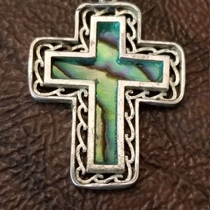 Vintage Thai Sterling Silver and Abalone Shell Cross Pendant, Filigree ...