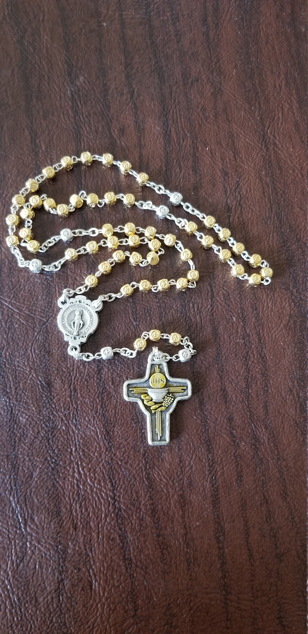 Child's First Holy Communion Rosary, JHS First Communion Rosary, Silver ...