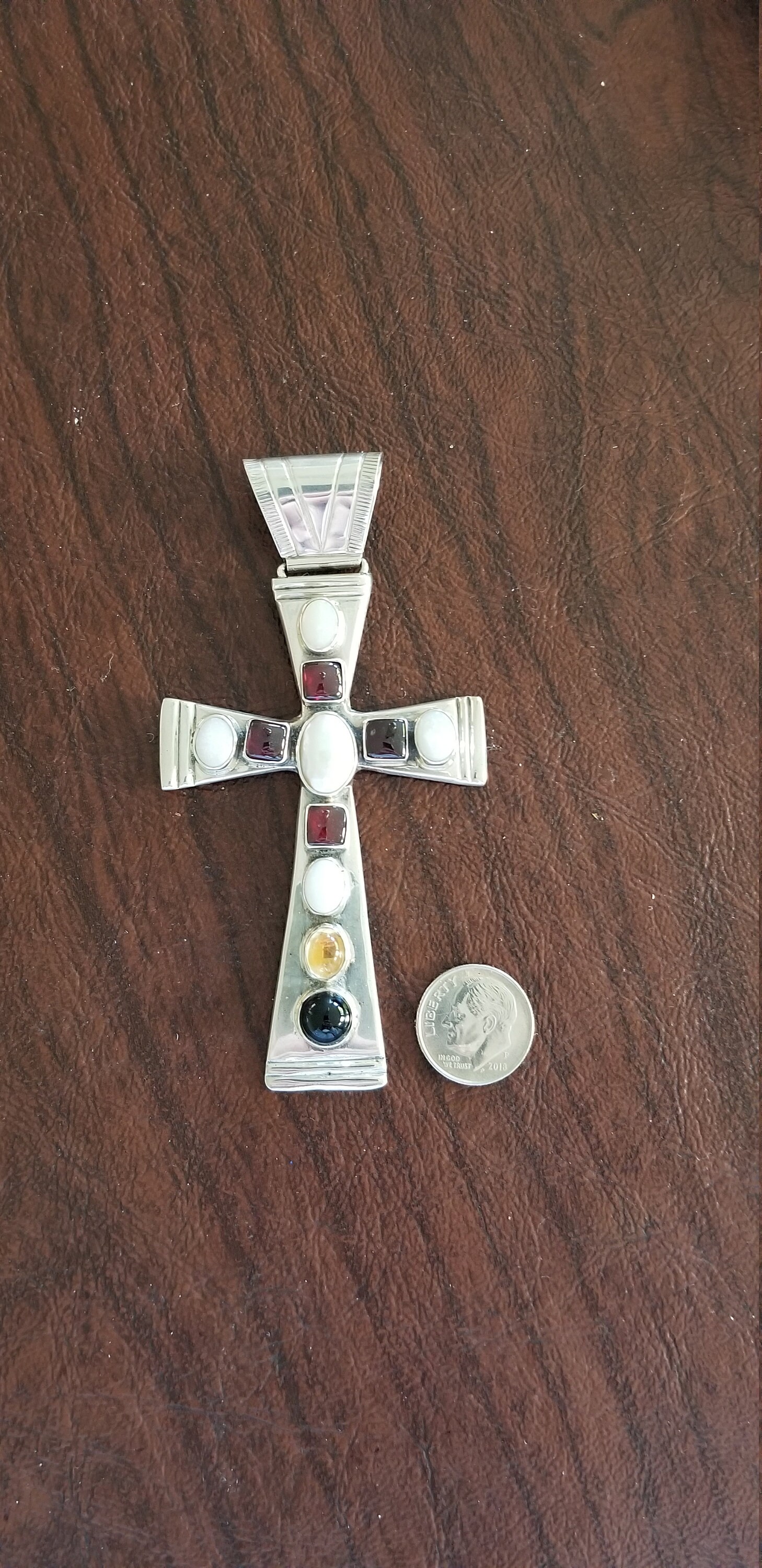 Large Sterling Silver and Gemstone Cross Artisan Cross - Etsy