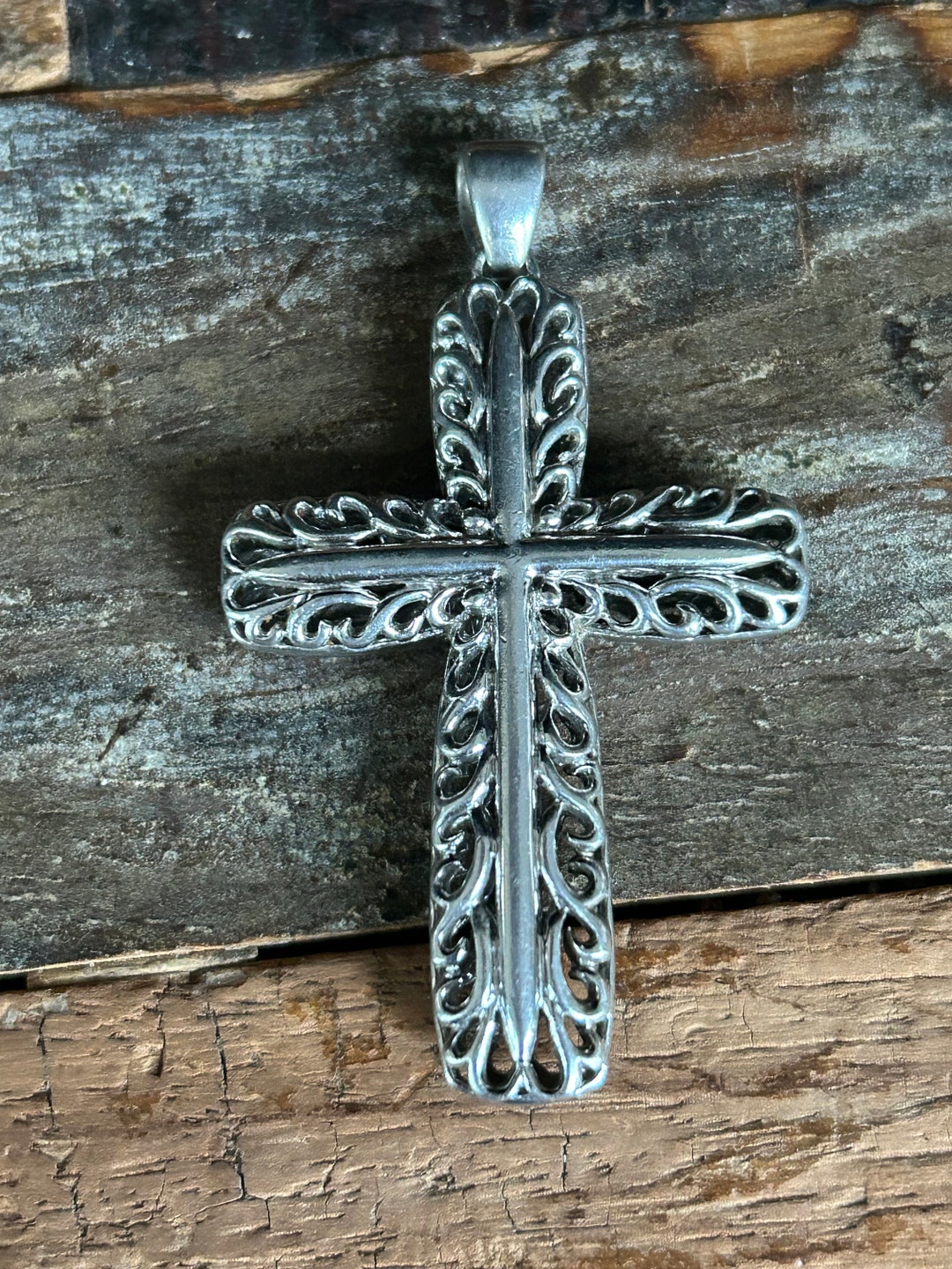 925 Sterling Filigree Cross Pendant, Silver Religious Pendant - Etsy