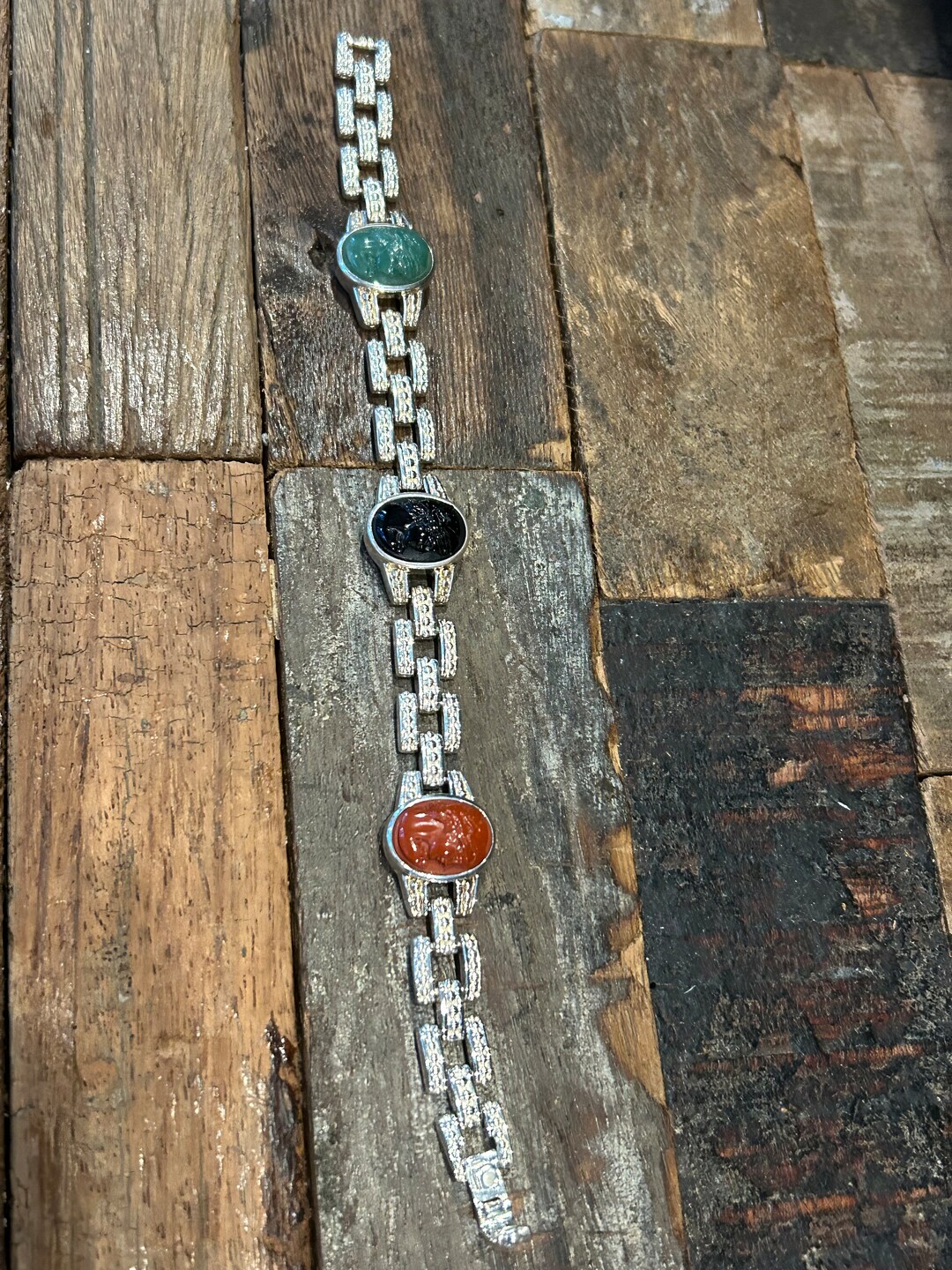 Judith Ripka 925 Sterling Beaded Panther Link Bracelet With 3 Carved ...