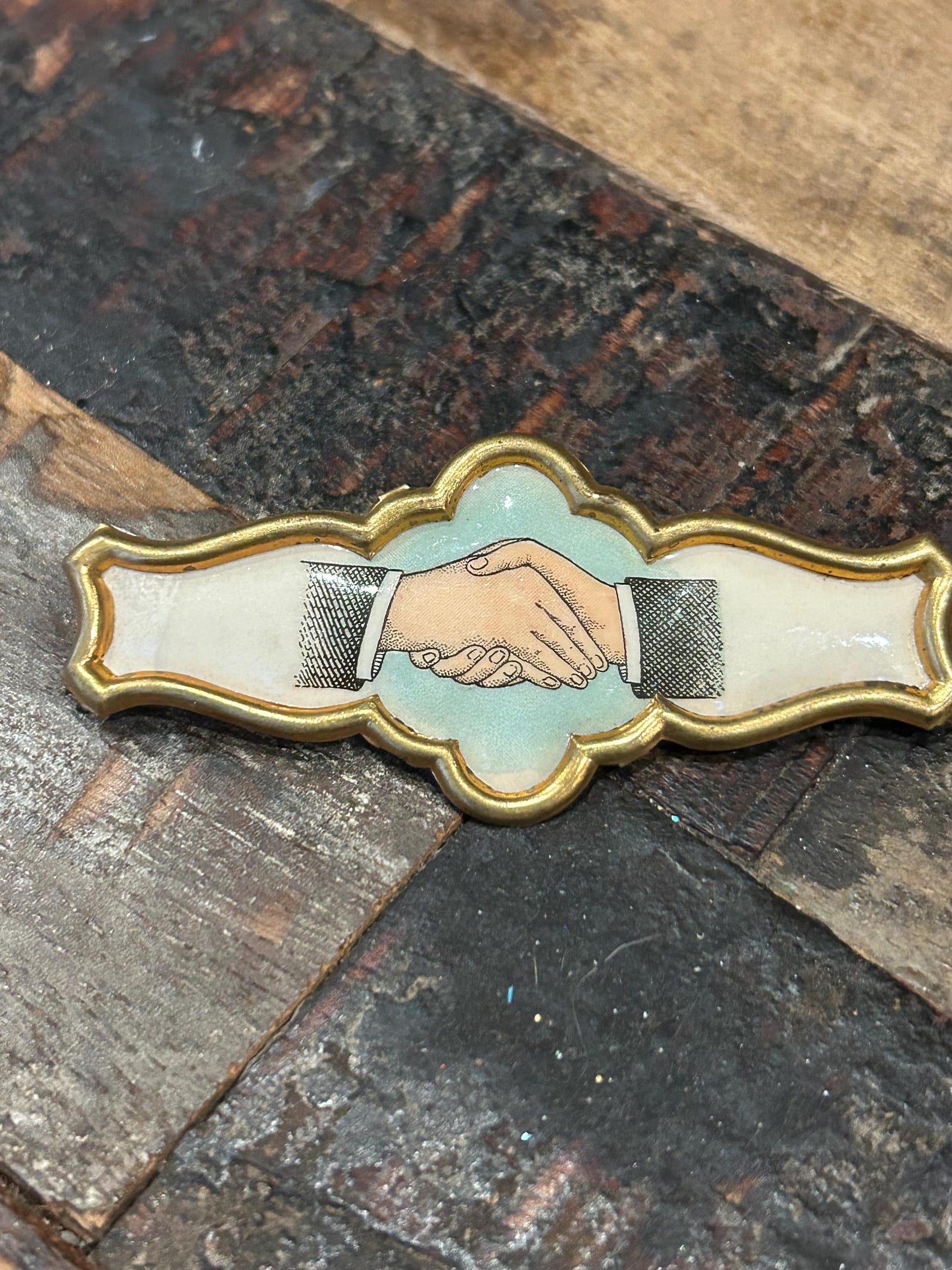 Vintage Victorian Style Celluloid and Brass Fraternal Handshake Pin ...