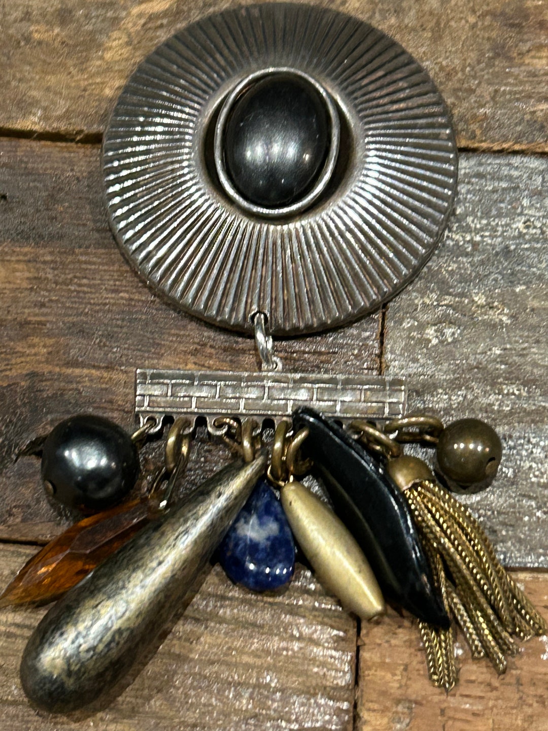 Kate Hines Vintage Artisan Dangle Charms Silver Tone Pin/brooch - Etsy