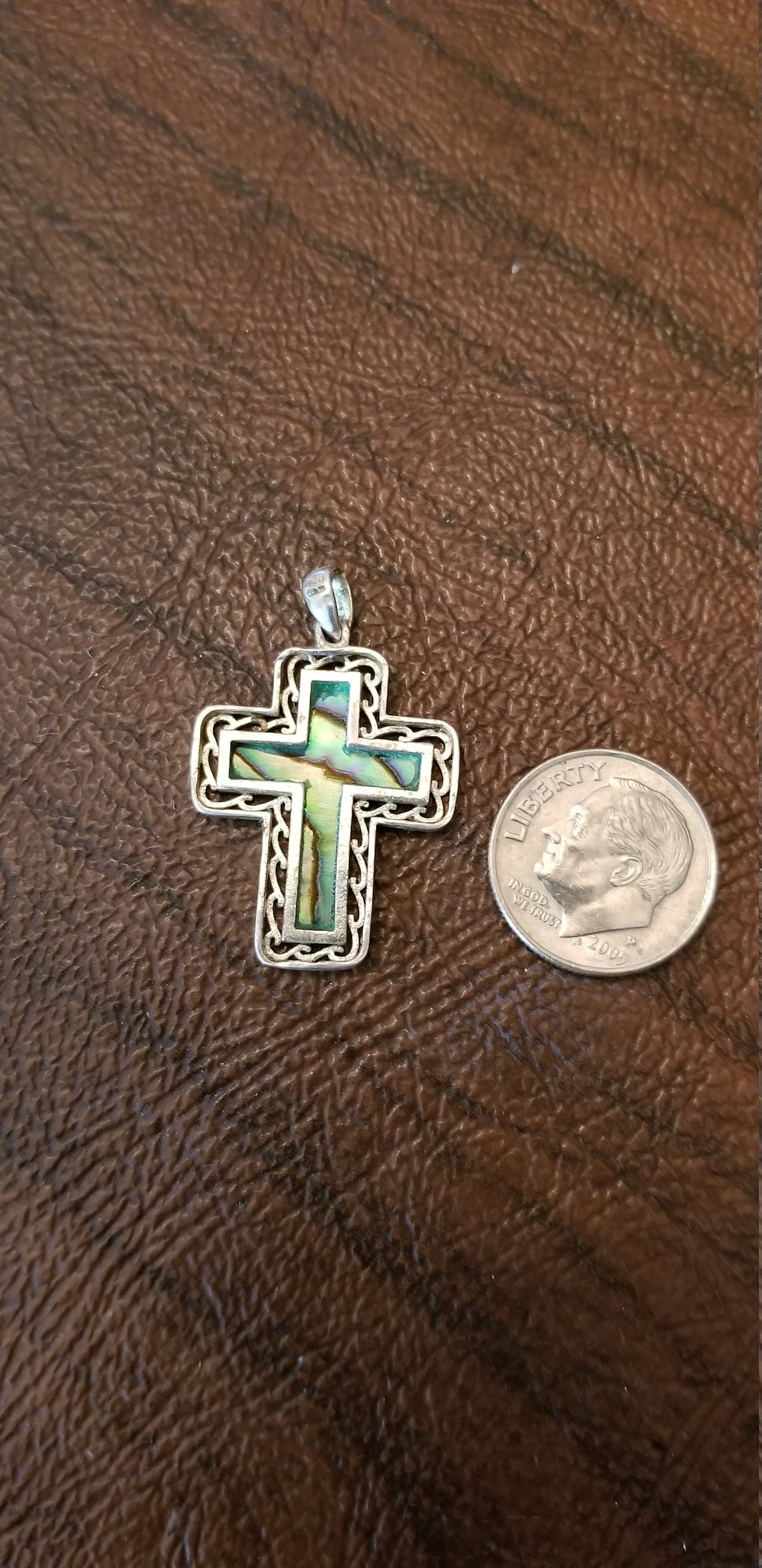 Vintage Thai Sterling Silver and Abalone Shell Cross Pendant, Filigree ...