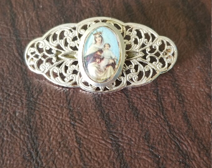 Vintage Religious Brooch Made in Western Germany, Our Lady of Mount ...