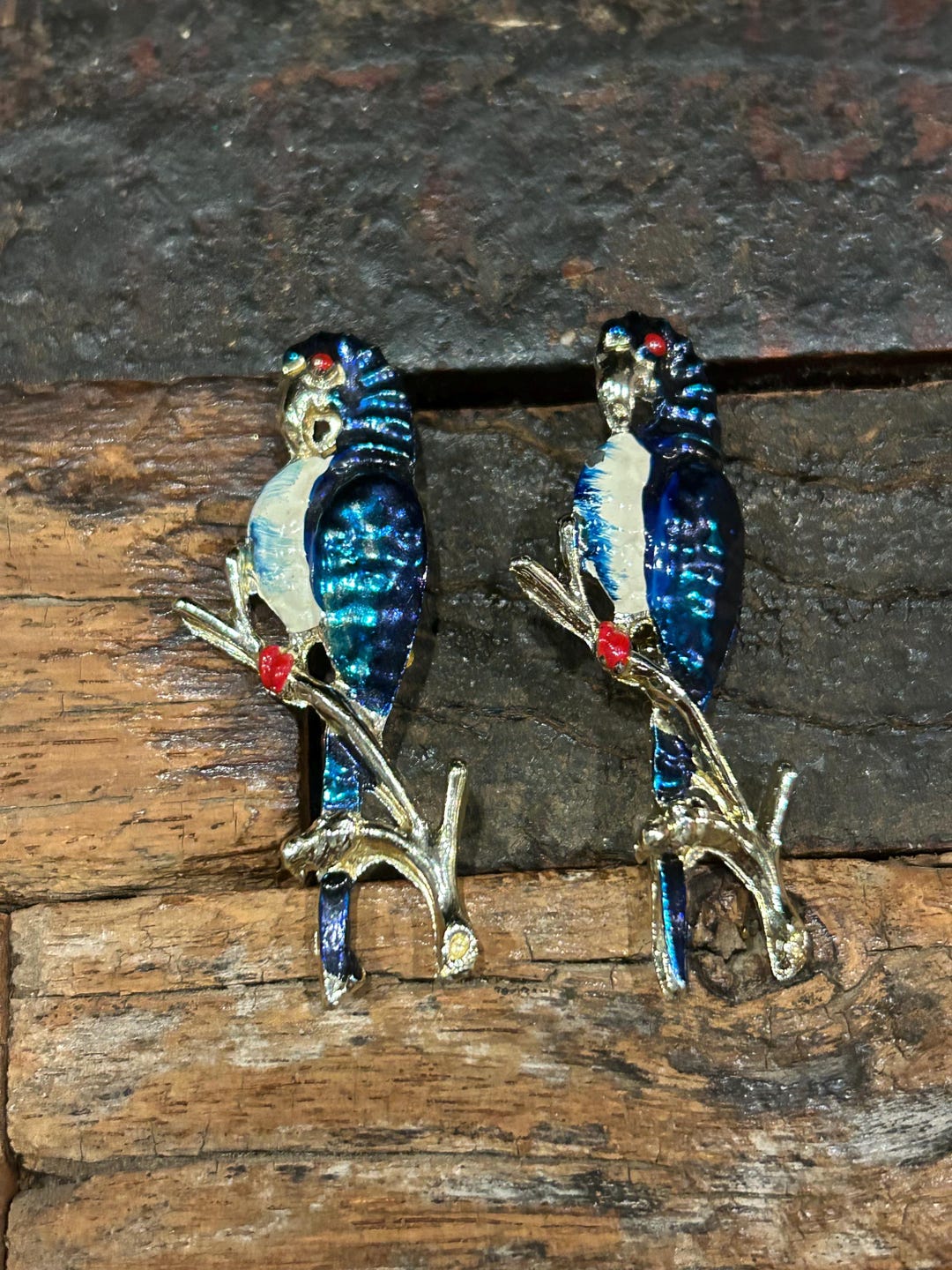 Vintage Matching Pair of Enamel Parrot Pins/brooches - Etsy