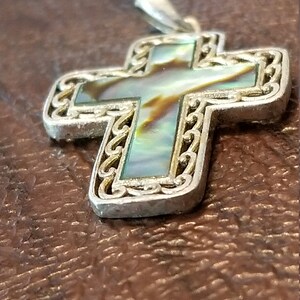Vintage Thai Sterling Silver and Abalone Shell Cross Pendant, Filigree ...