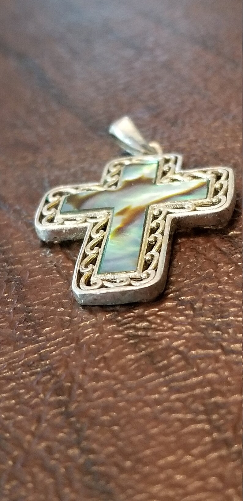 Vintage Thai Sterling Silver and Abalone Shell Cross Pendant, Filigree ...
