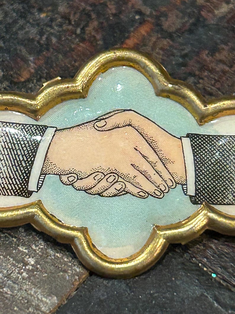Vintage Victorian Style Celluloid and Brass Fraternal Handshake Pin ...