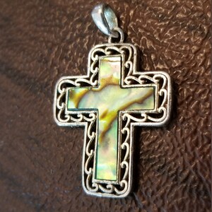 Vintage Thai Sterling Silver and Abalone Shell Cross Pendant, Filigree ...