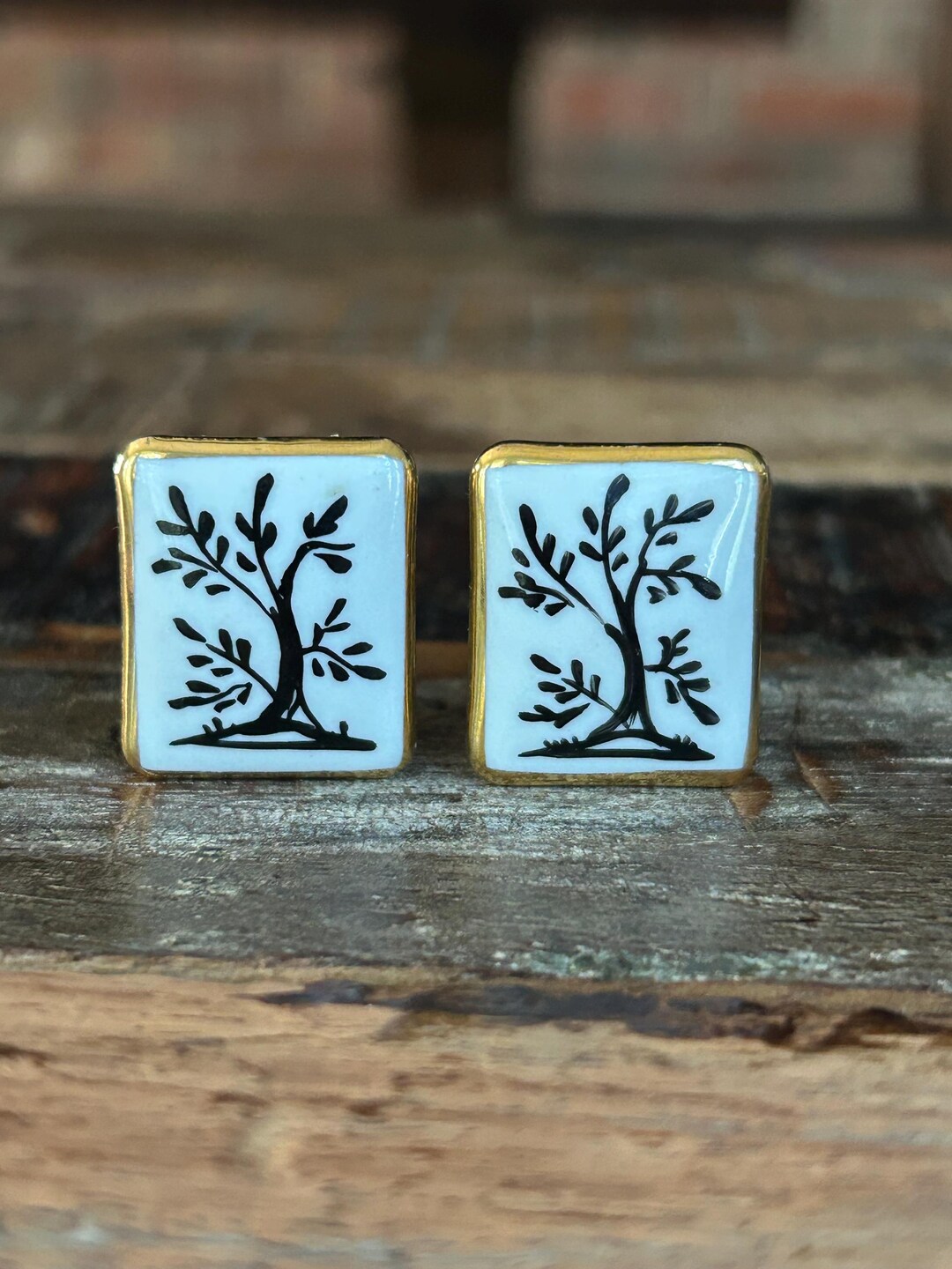 Victoria Flemming NY Mid Century Hand Painted Tree of Life Cufflinks on ...