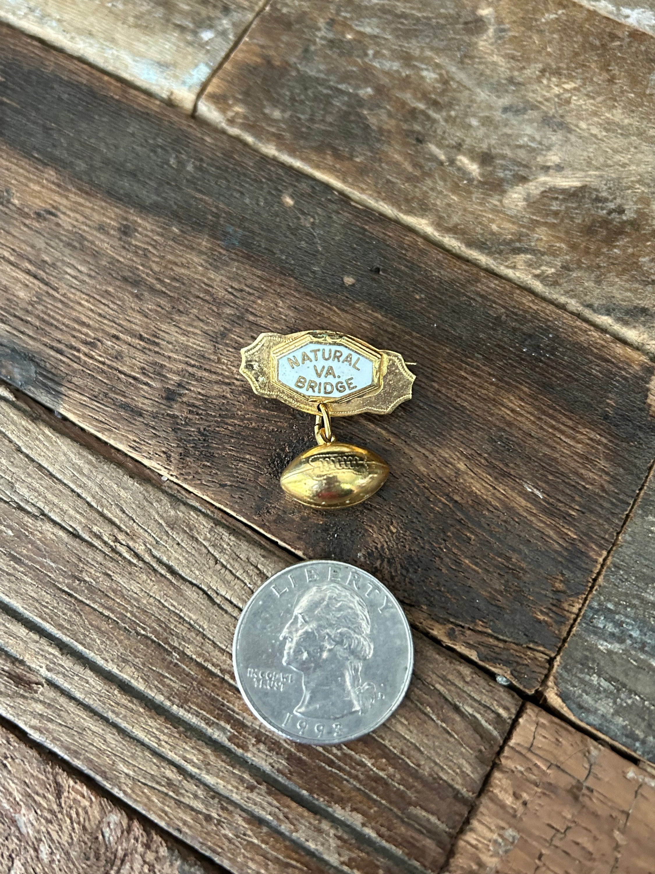 Natural Bridge, VA Vintage Enamel & Gold Tone Dangle Football Brooch ...