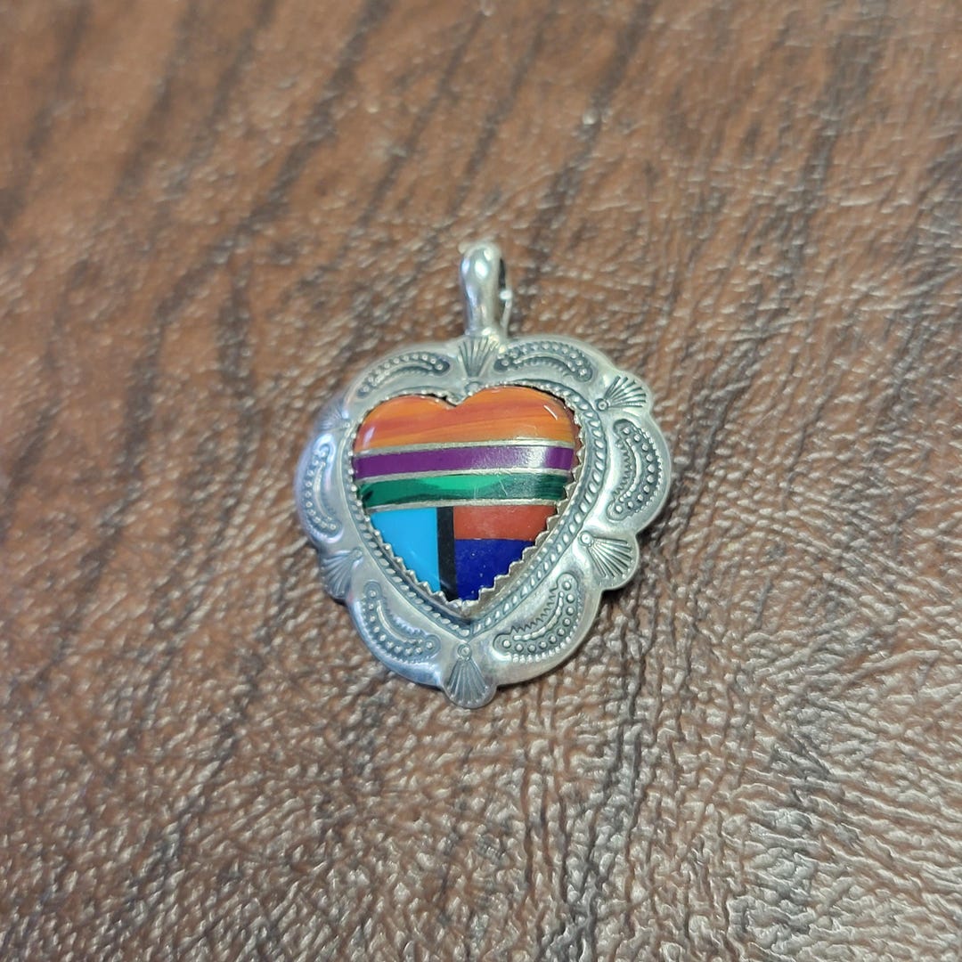 Vintage Native American Inlaid Heart Pendant, Q.T. (quoc Turquoise ...