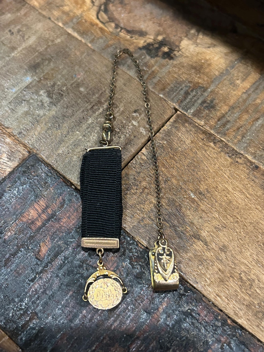 Antique Victorian Vest Pocket Watch Fob, Rosy Gold Colored Chain, Clip ...