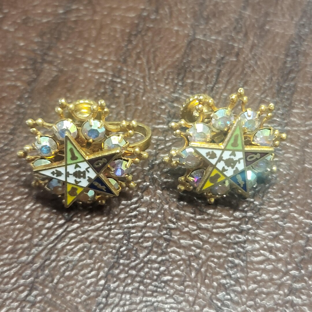 Vintage Order of the Eastern Star Screwback Earrings, Gold-tone Metal ...